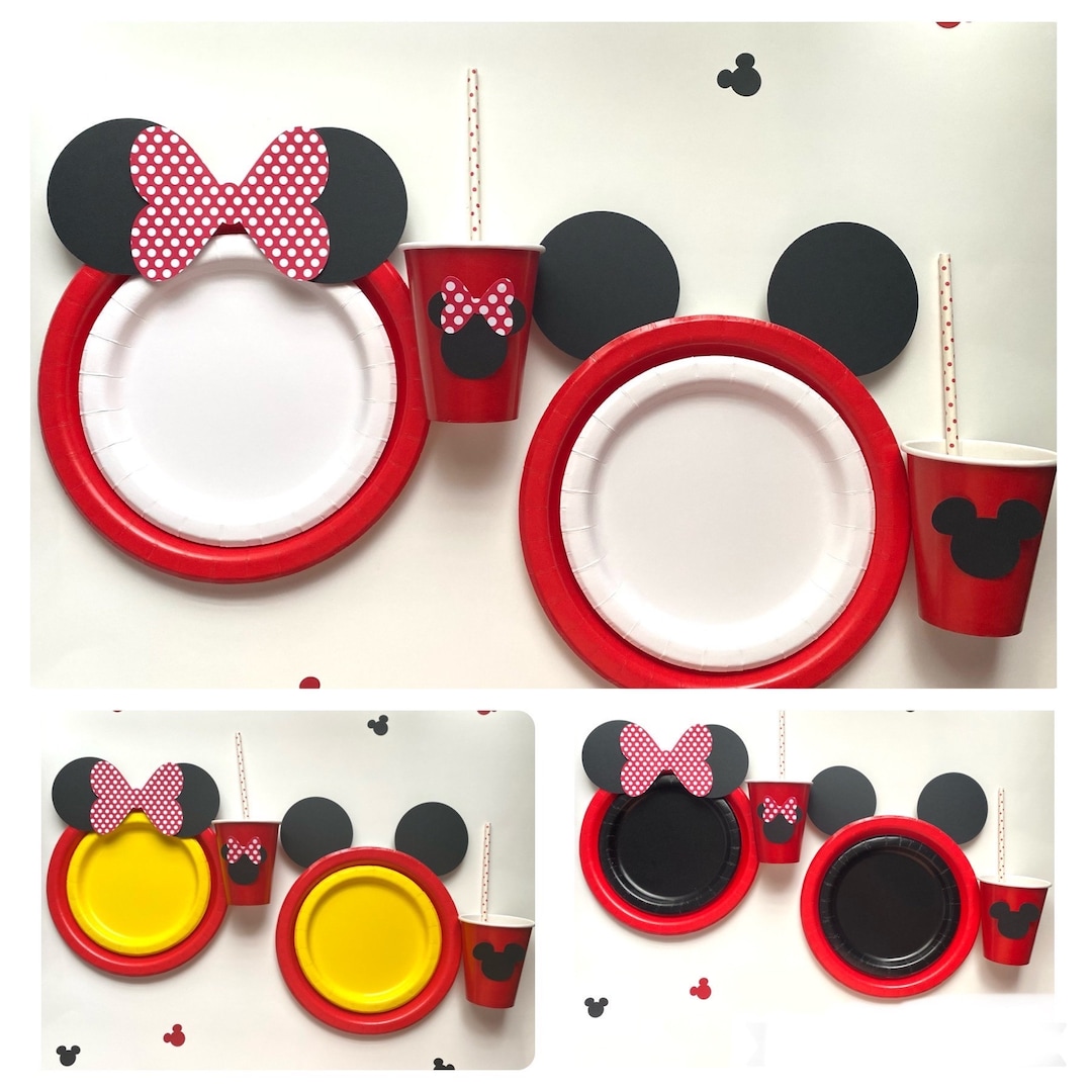 Minnie and Mickey Mouse Birthday Party Plates, Cups, Red Polka Dots Bow ...