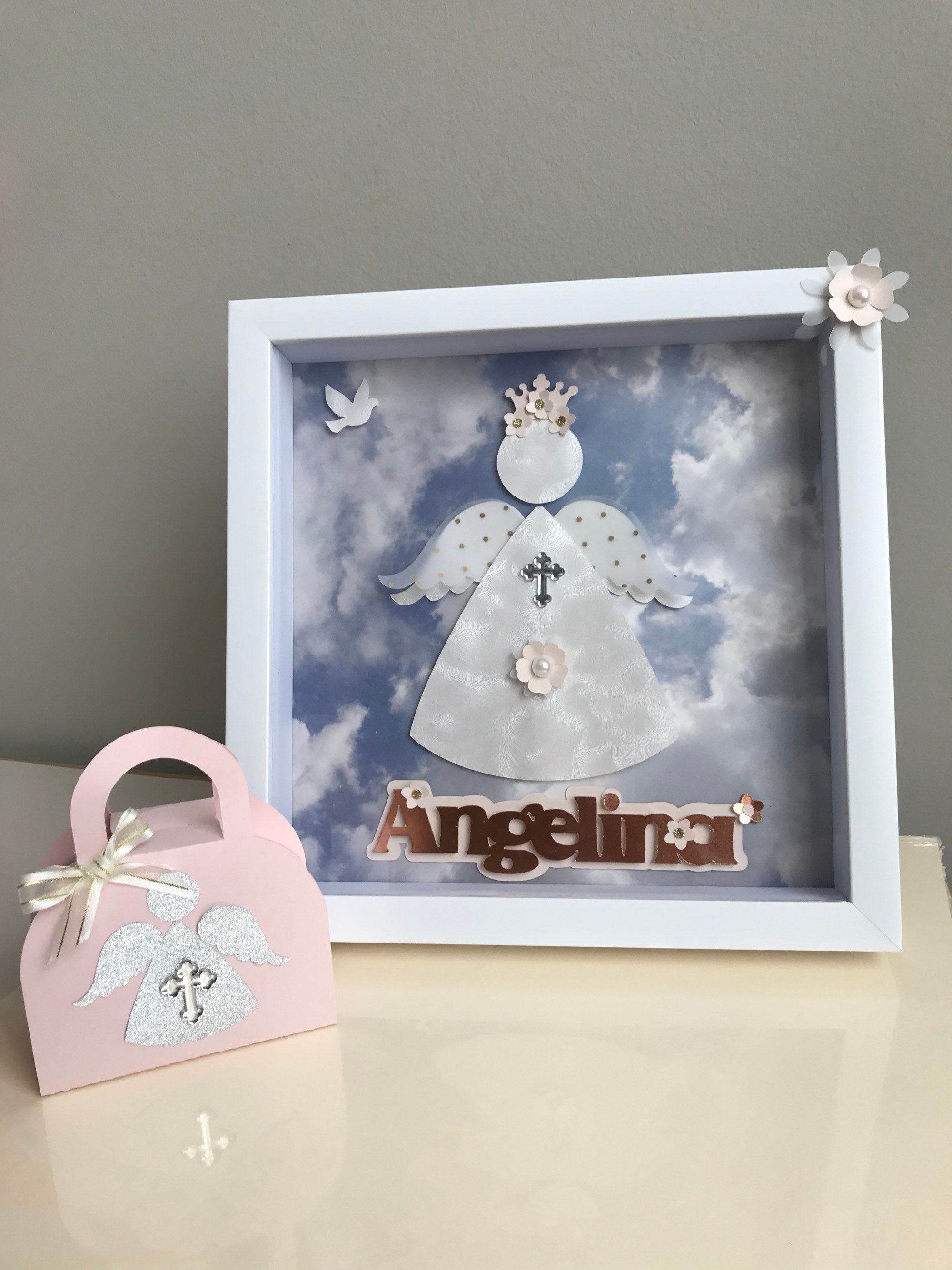 Personalized Angel Gift Box Frame 3D Cross Christening | Etsy