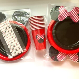 Minnie and Mickey Mouse Birthday Party Plates, Cups, Red Polka Dots Bow ...