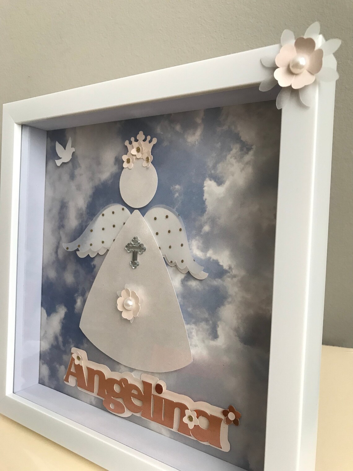 Personalized Angel Gift Box Frame 3D Cross Christening - Etsy