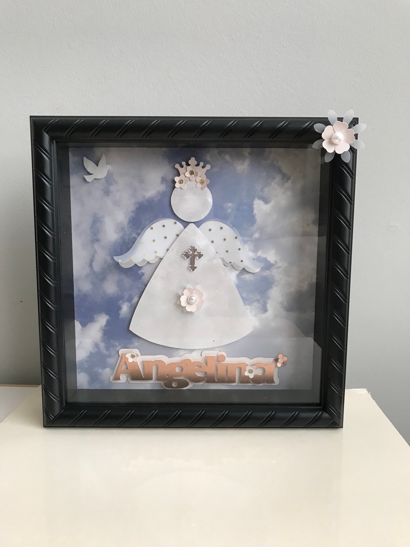 Personalized Angel Gift Box Frame 3D Cross Christening - Etsy