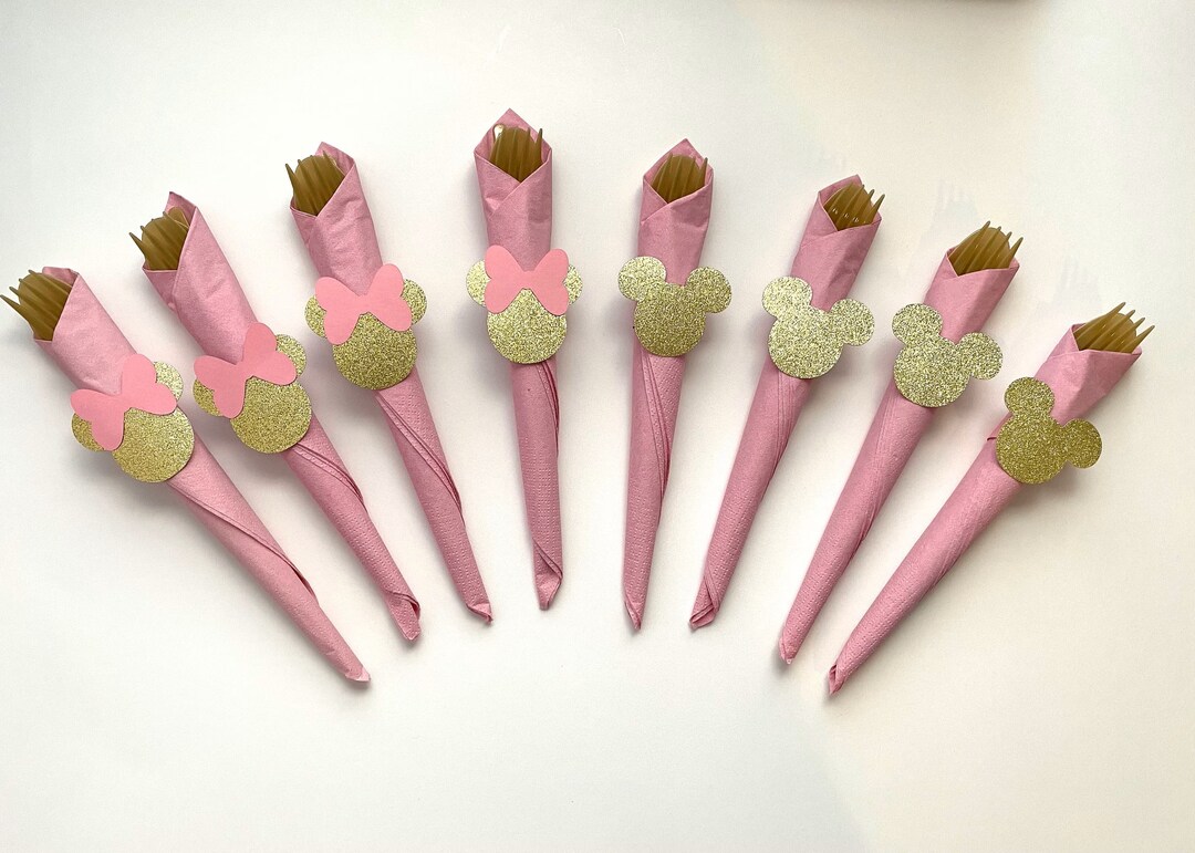 Minnie or Mickey Mouse Wrapped Utensils Pink, Pastel, Red, Fork, Spoon ...