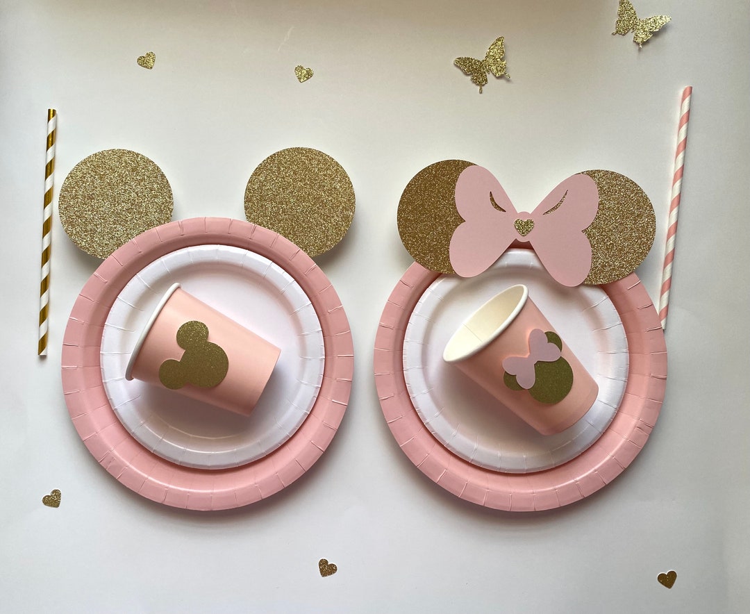 Minnie and Mickey Mouse Plates: Pink Pastel Birthday Party Decor - Etsy