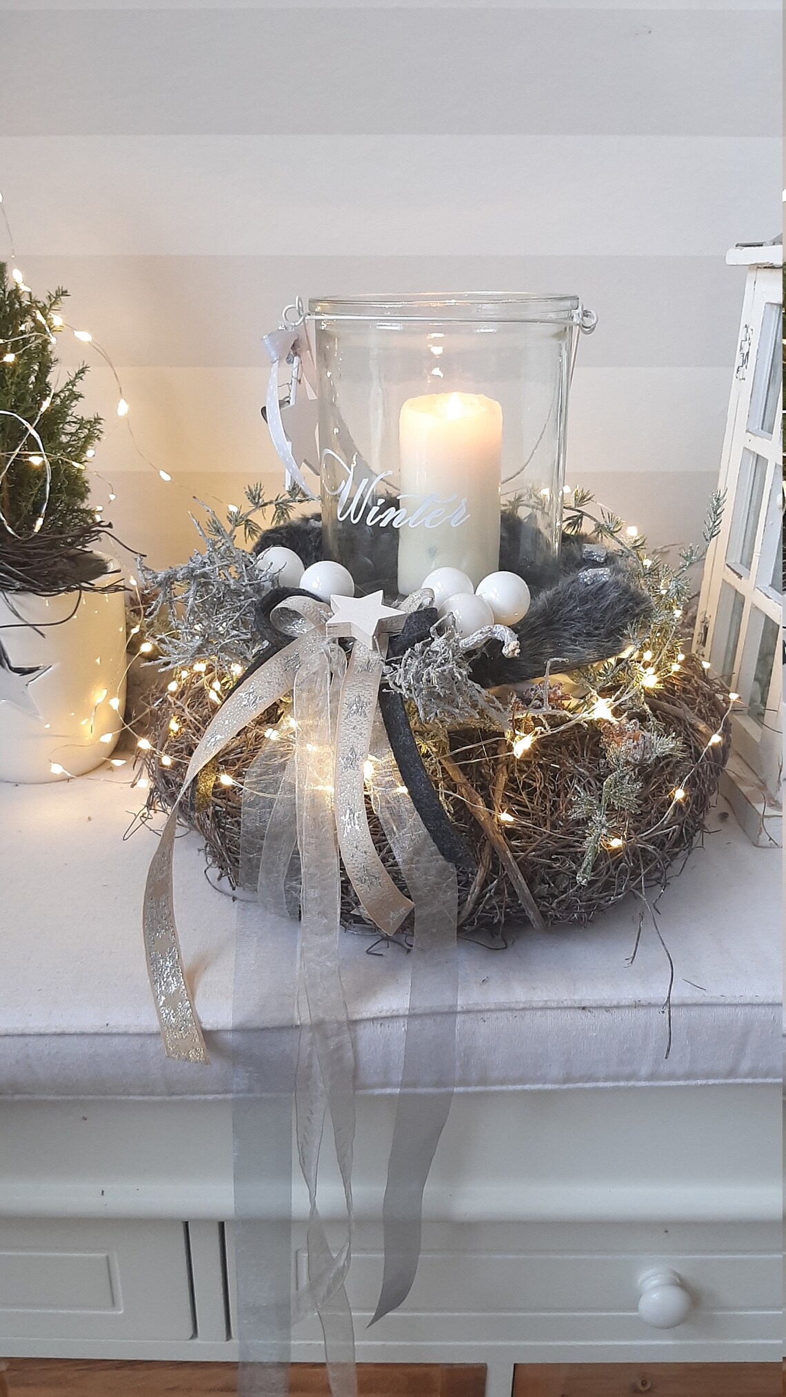 Haltbarer Winterkranz mit Timer LED Tischkranz mit Windlicht - Etsy.de