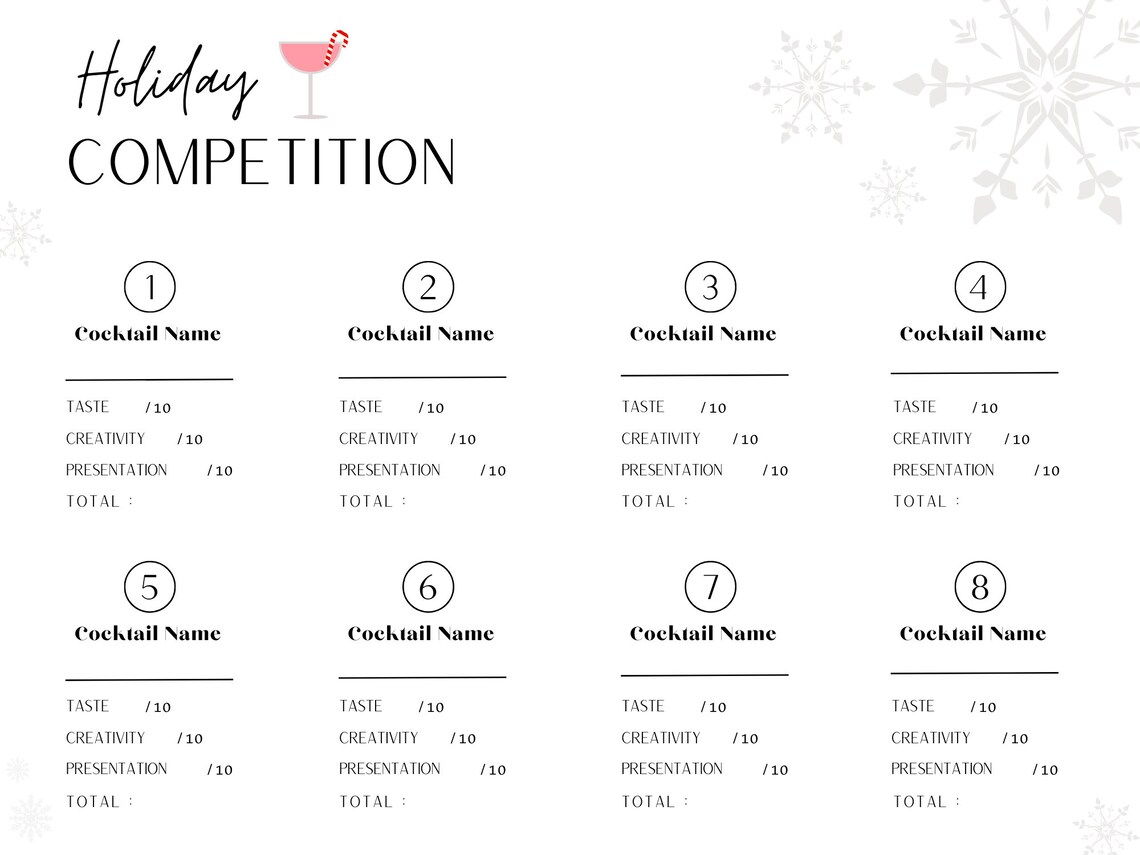 Printable Christmas Cocktail Competition Scorecard - Etsy