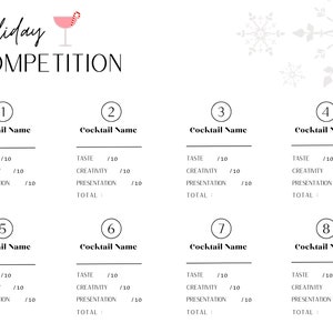 Printable Christmas Cocktail Competition Scorecard - Etsy