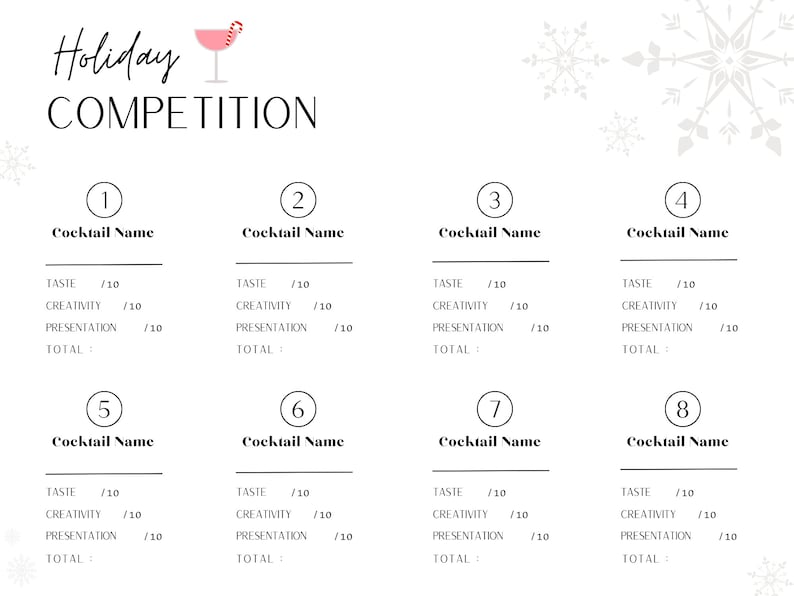 Printable Christmas Cocktail Competition Scorecard - Etsy