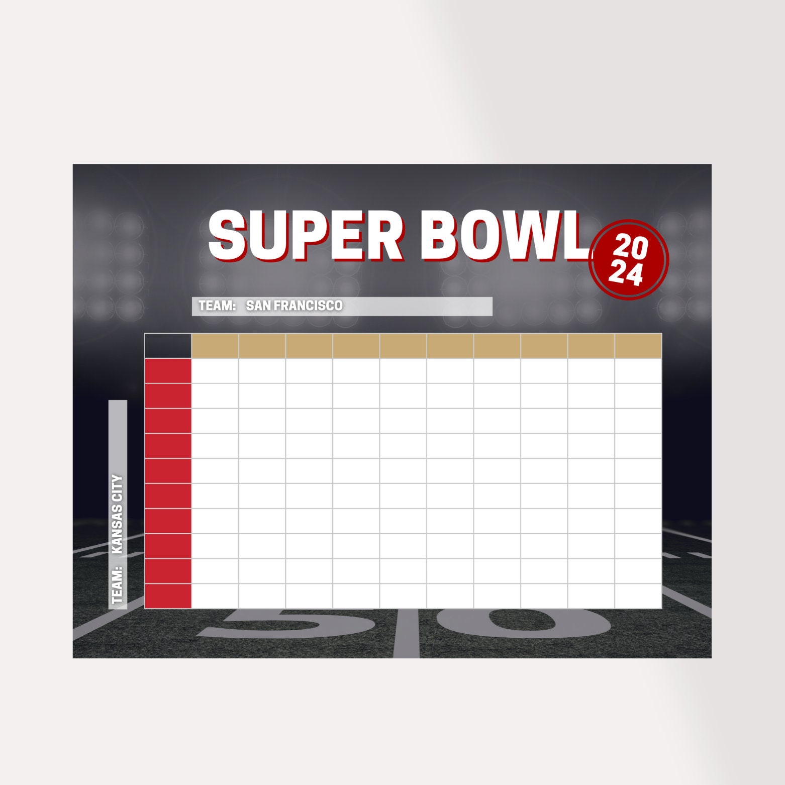 Football Squares Game, PRINTABLE, Super Bowl 2024 Football 100 Squares ...