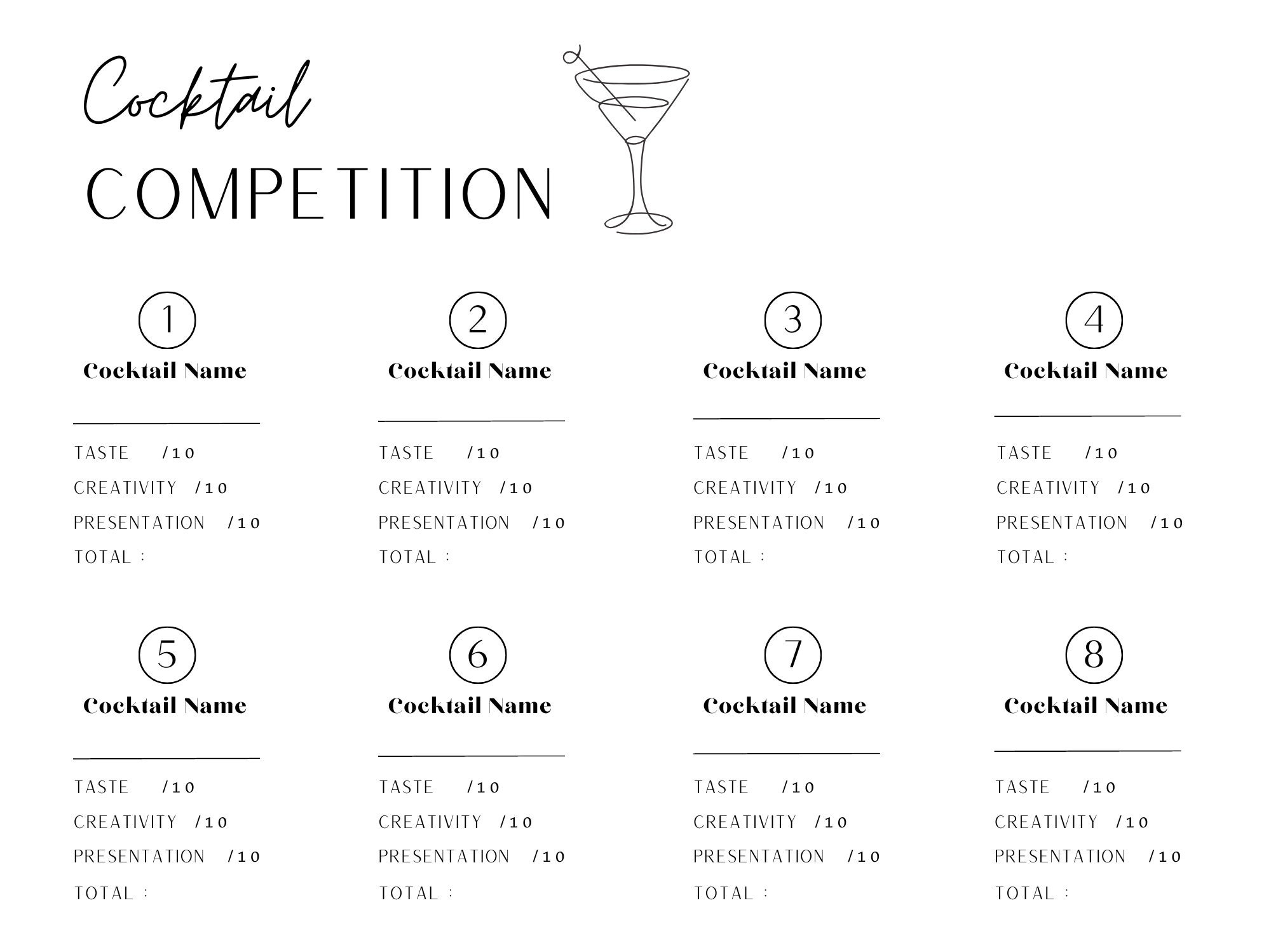 Printable Cocktail Competition Scorecard - Etsy
