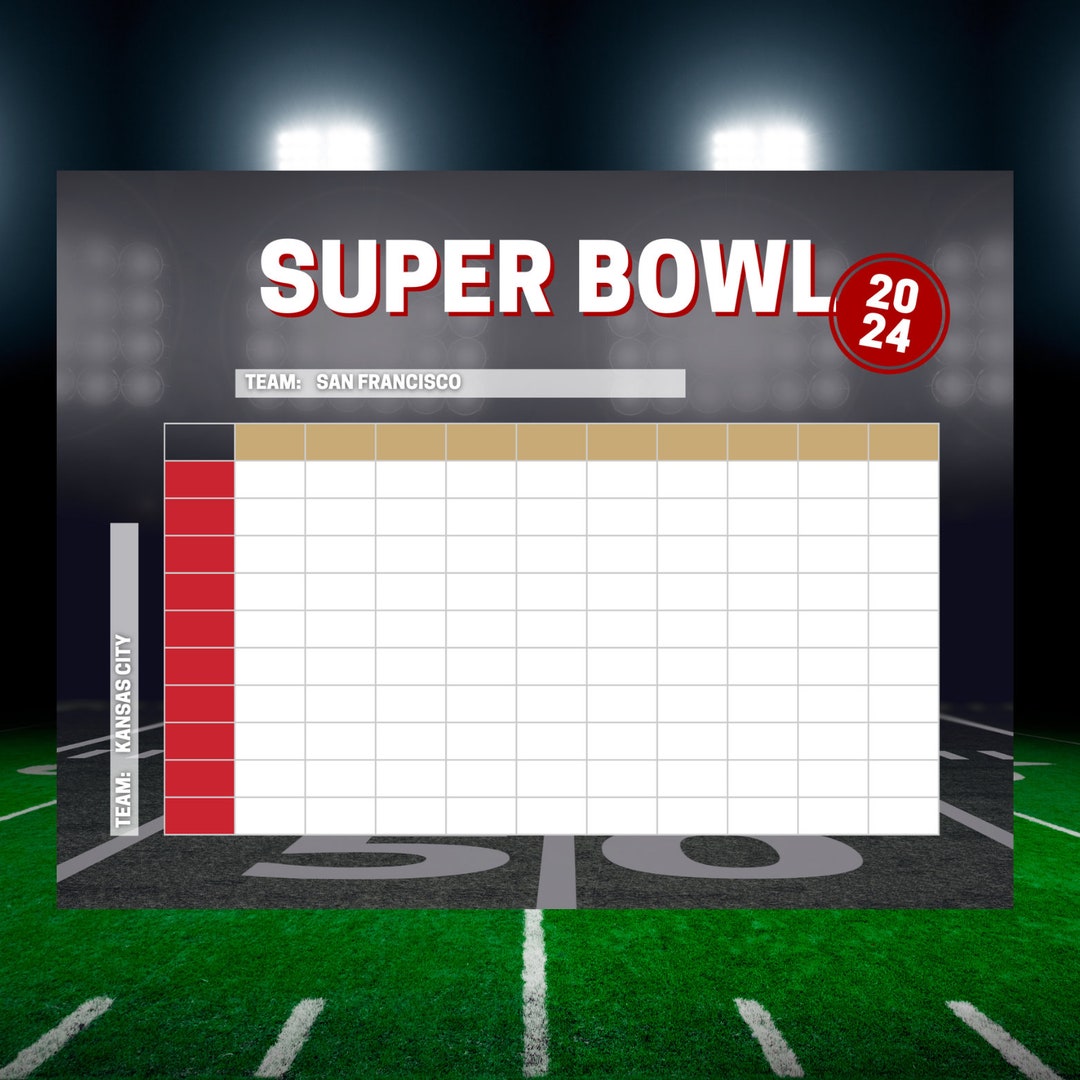 Football Squares Game, PRINTABLE, Super Bowl 2024 Football 100 Squares ...