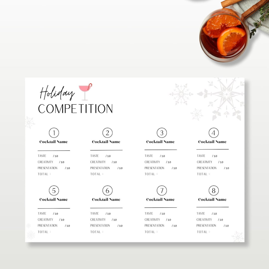 Printable Christmas Cocktail Competition Scorecard - Etsy
