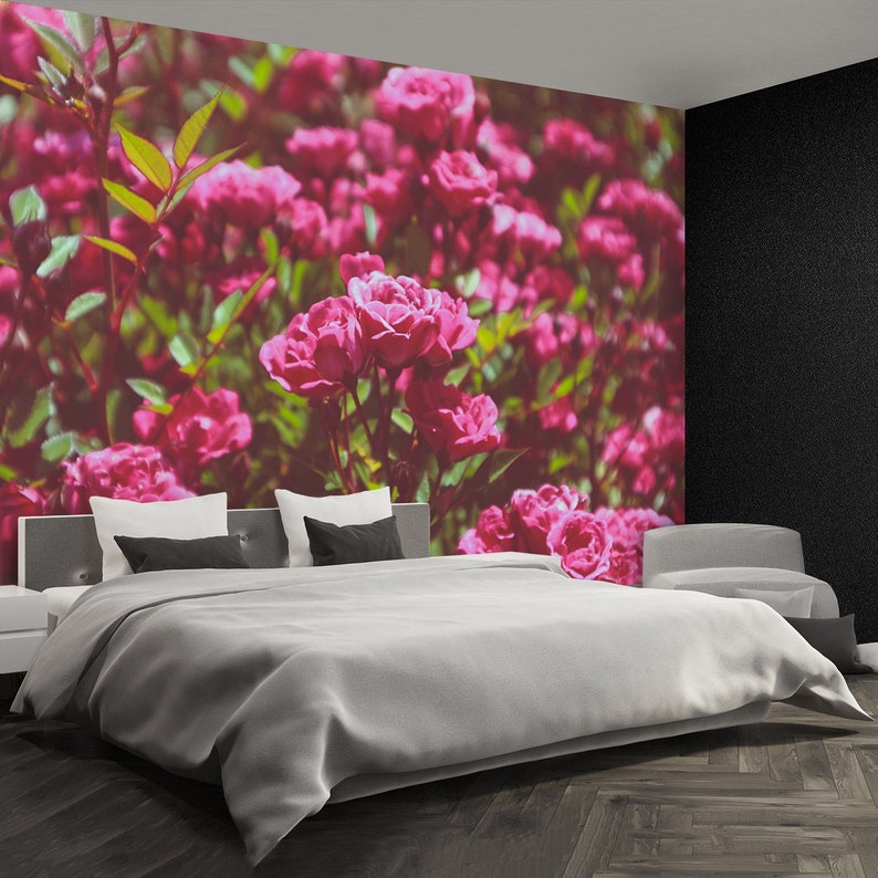 Roses Pink Reusable or Traditional Mural Wallpaper Beautiful - Etsy