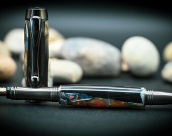 Handmade Irish Bog Oak and Sea Shell Fountain Pen, Crystal Inlay. - Etsy
