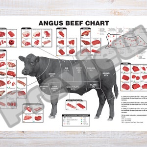 Angus Beef Chart Poster big Sized Kitchen Decor Butcher Diagram Meat ...