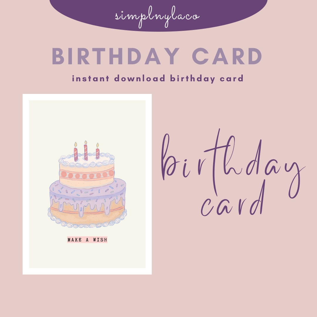 Birthday Card Printable Thank You Card Printable Birthday Card Greeting ...
