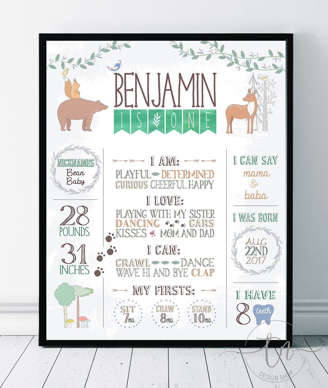 Woodland Animals Birthday Board Woodland Birthday Milestone - Etsy Canada