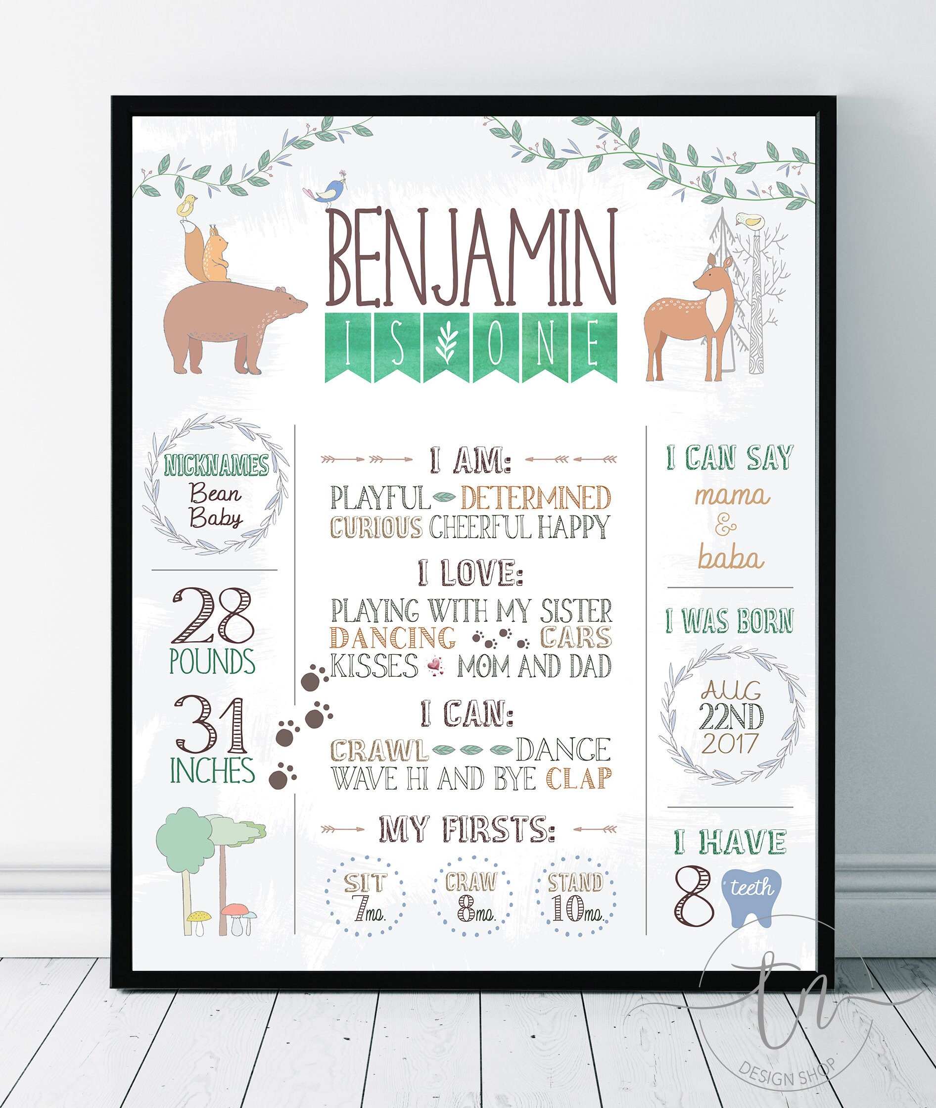 Woodland Animals Birthday Board Woodland Birthday Milestone - Etsy Canada