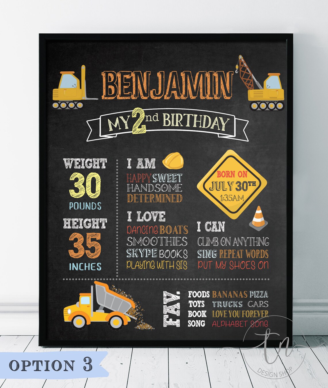 Construction Theme Birthday Board, First Birthday Stats Sign, Milestone ...