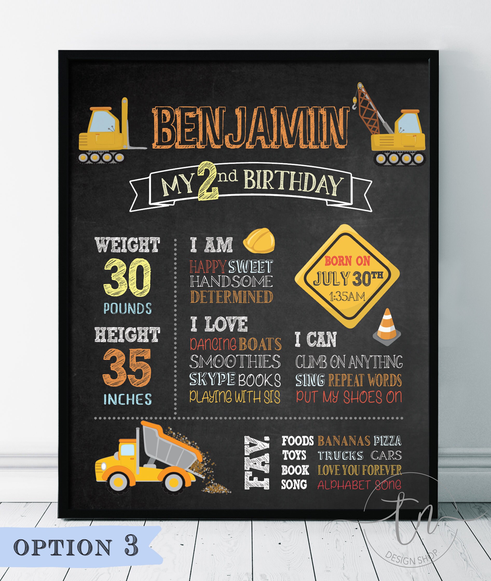 Construction Theme Birthday Board, First Birthday Stats Sign, Milestone ...