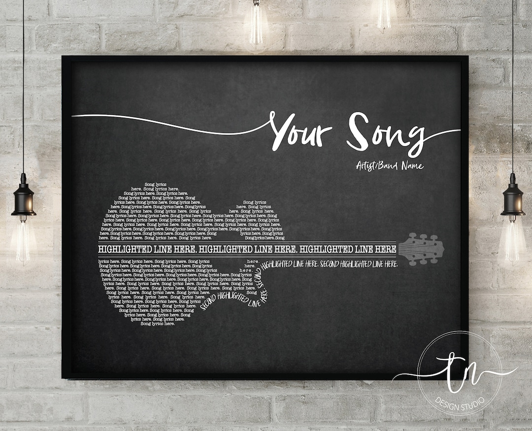 Personalized Song Lyrics Guitar Print Music Wall Art Birthday Gift for ...