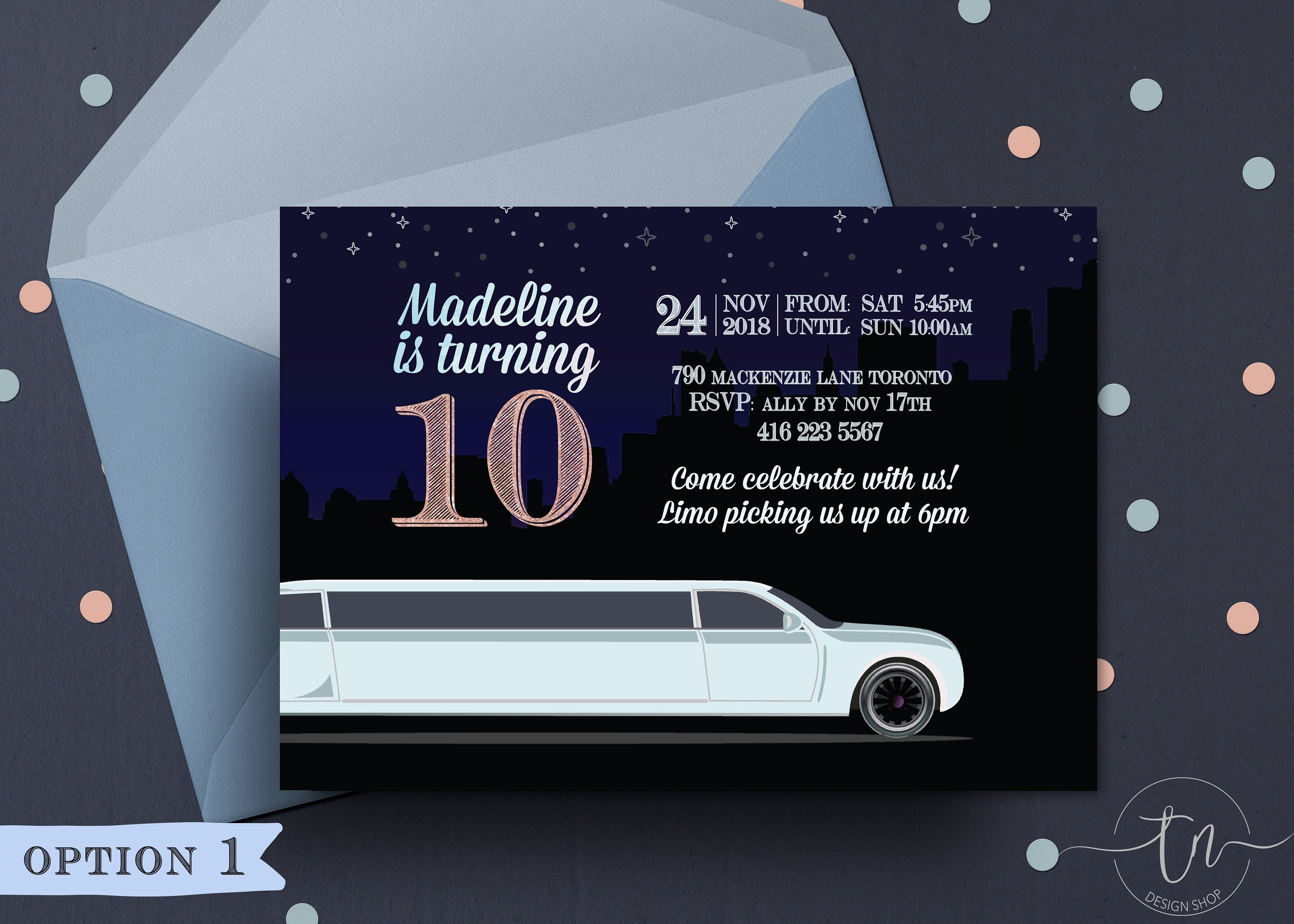 Limo Party Invitation, Sleepover Party Invite, Girl Birthday, Girls ...