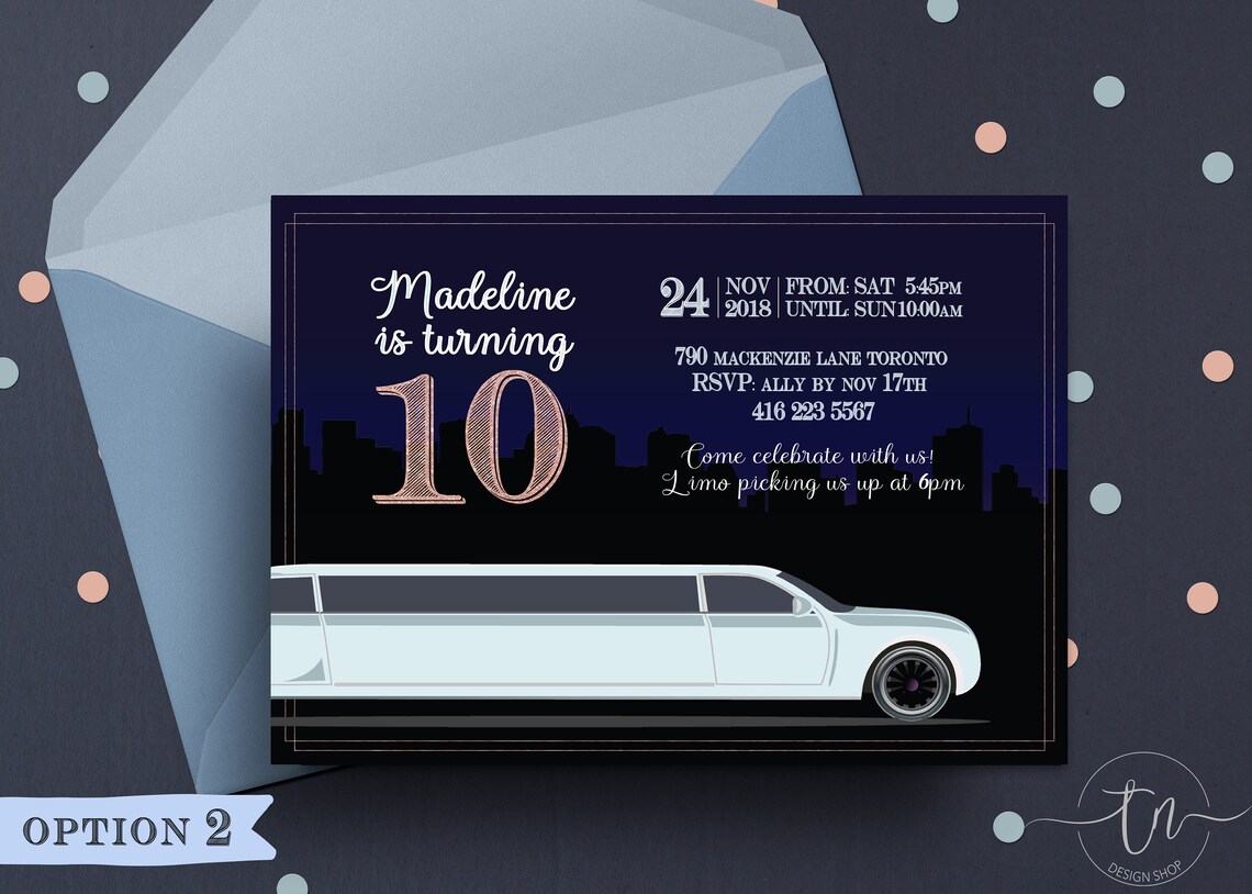Limo Party Invitation, Sleepover Party Invite, Girl Birthday, Girls ...