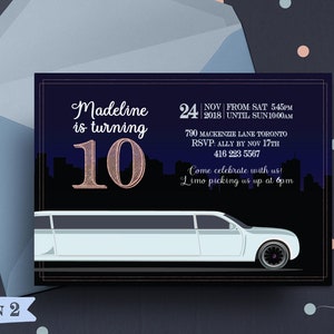Limo Party Invitation, Sleepover Party Invite, Girl Birthday, Girls ...