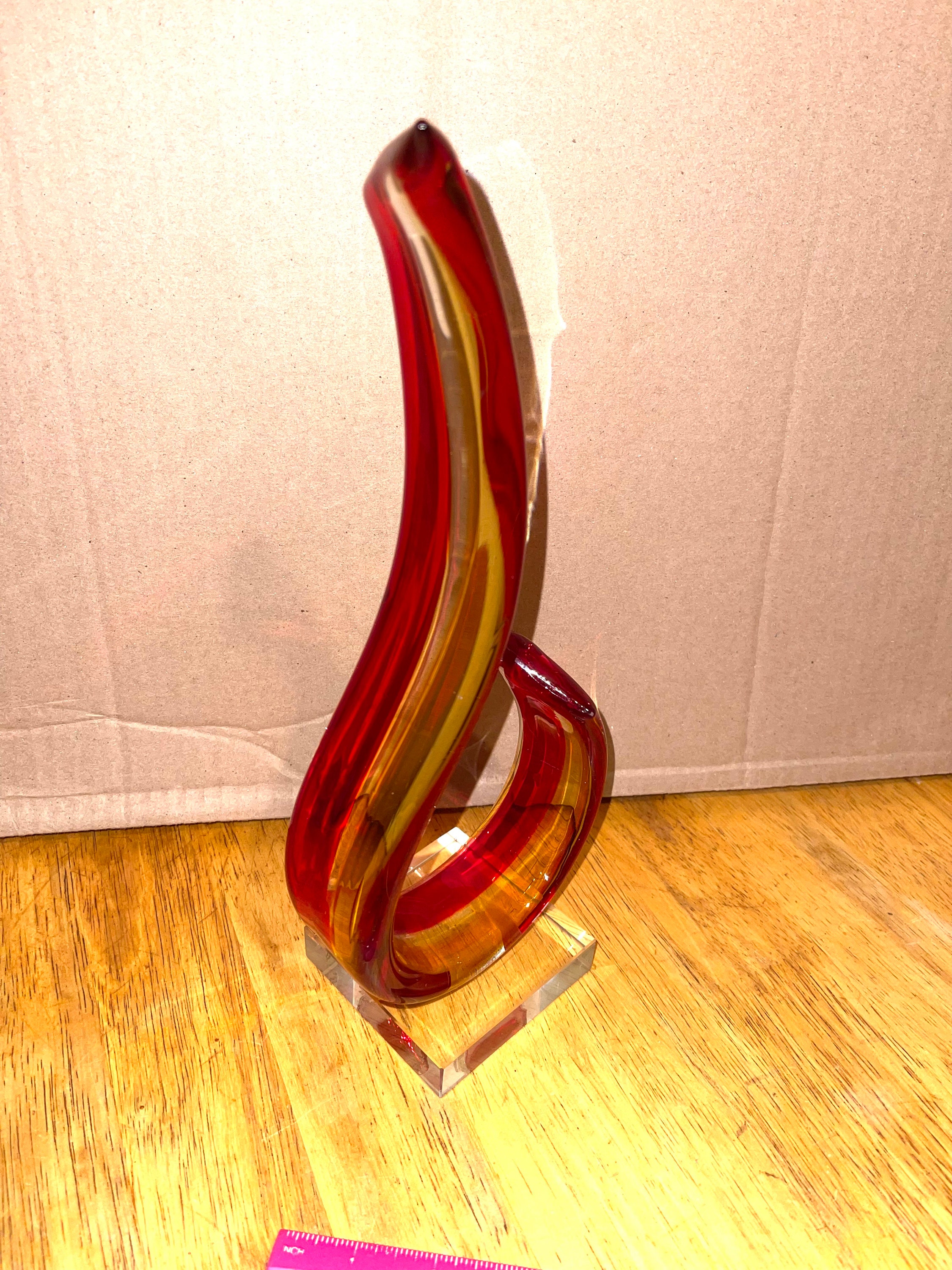Murano Style Art Glass Sculpture Figurine Abstract Red Ribbon Swirled ...