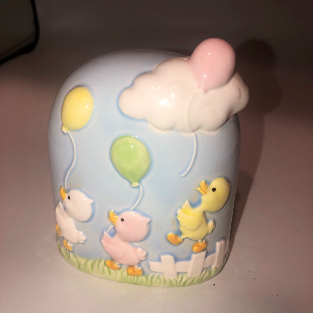 Vintage Lillian Vernon Baby Duck Bank 3d Design Pastel Balloons Duckies ...
