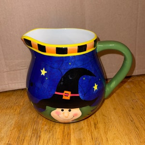 Vintage Ceramic Pitcher Halloween Witch Black Cat - Etsy