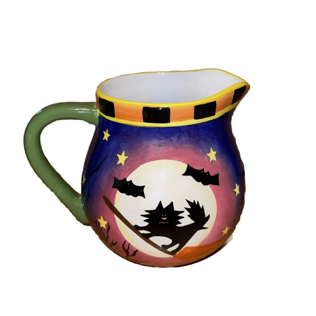 Vintage Ceramic Pitcher Halloween Witch Black Cat - Etsy