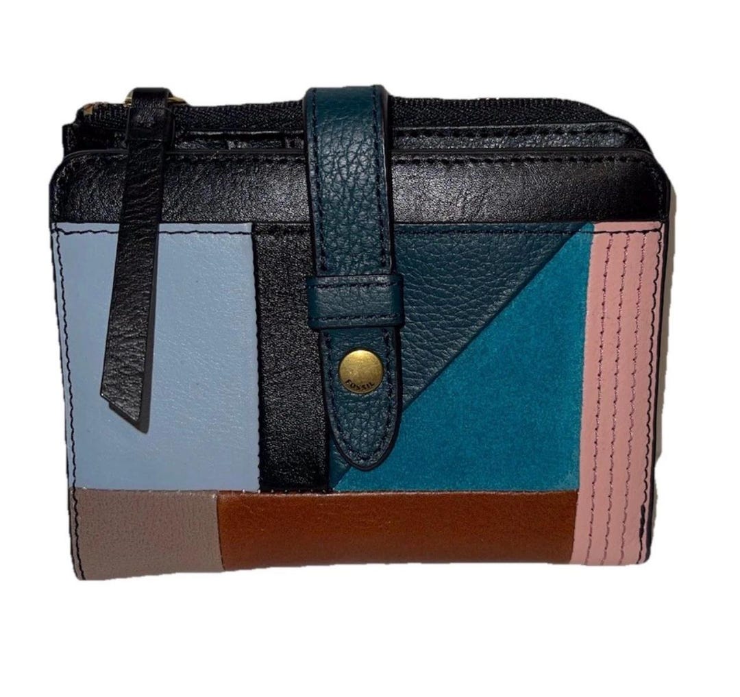 Vintage Fossil Ellis Patchwork Leather Wallet Clutch Black Brown NOS - Etsy