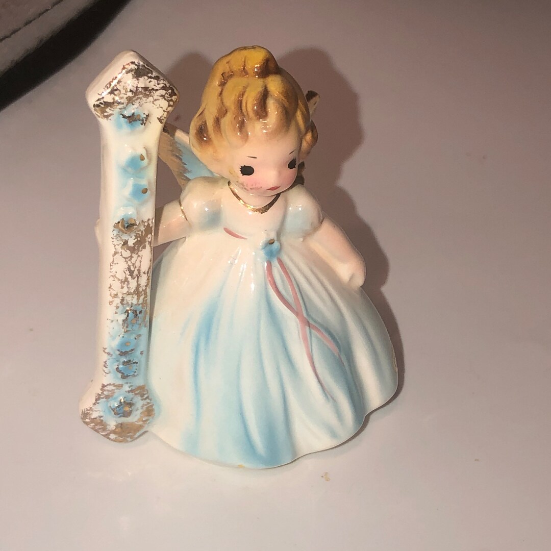 Vintage Ceramic Figurine Joseph Original Angel With Blue Dress - Etsy