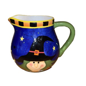 Vintage Ceramic Pitcher Halloween Witch Black Cat - Etsy