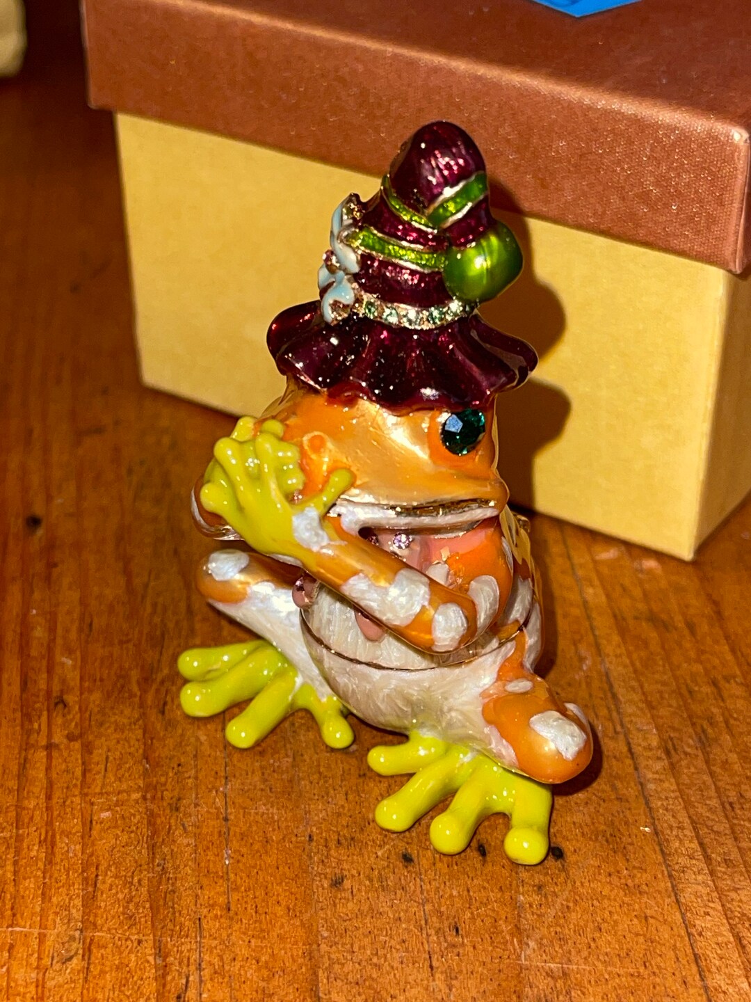 NIB Bejeweled Metal Enameled Trinket Box Jester Frog Hands on Mouth - Etsy