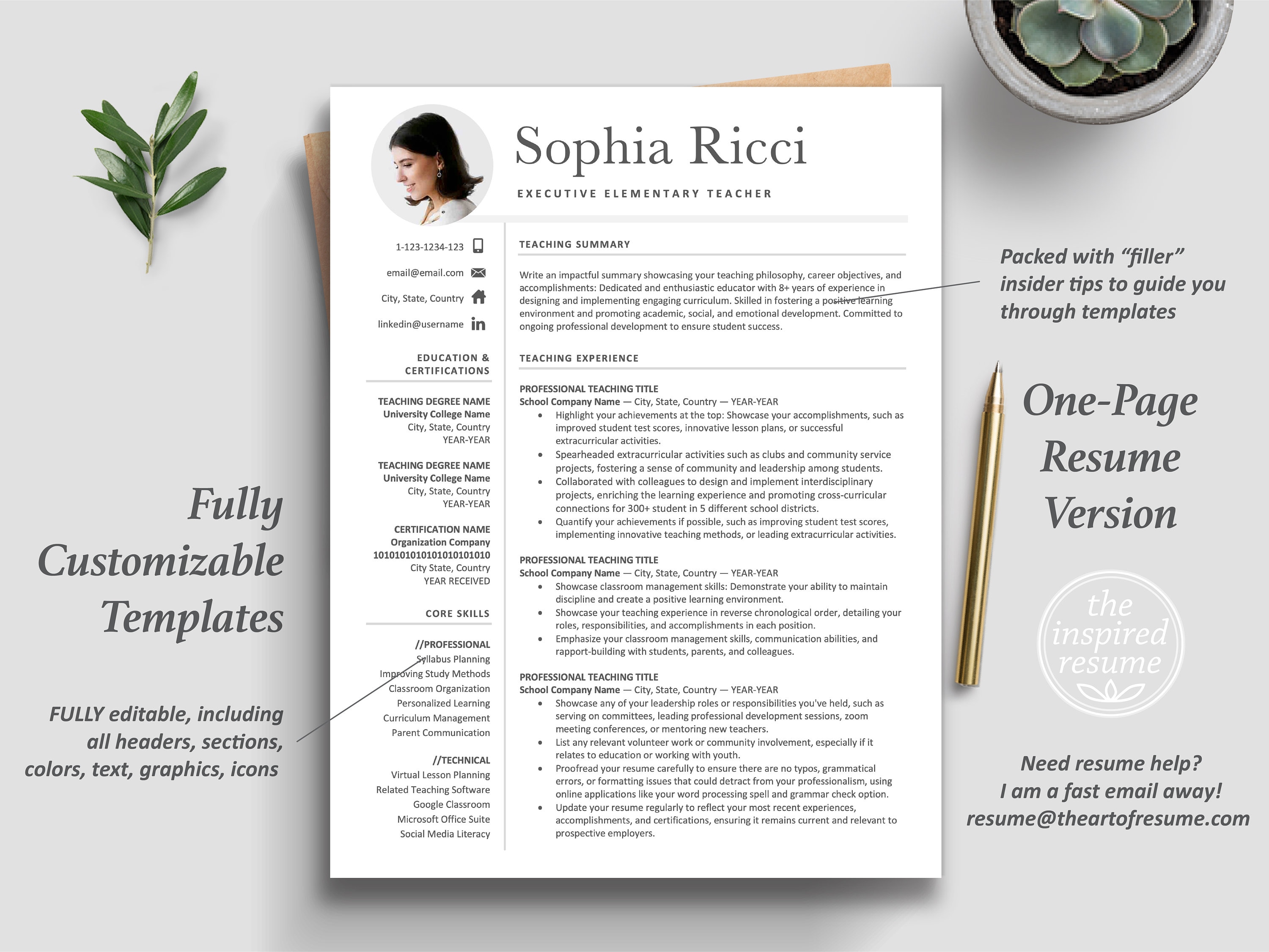 Teaching Resume Template Photo, Teacher Resume Design Picture, Educator ...