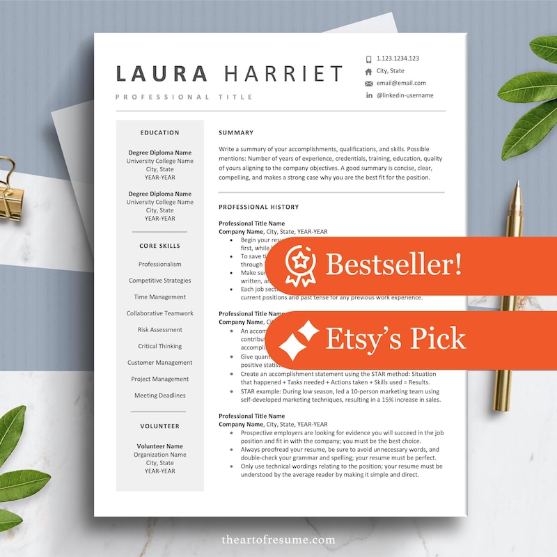 Etsy Resume Template - Etsy UK