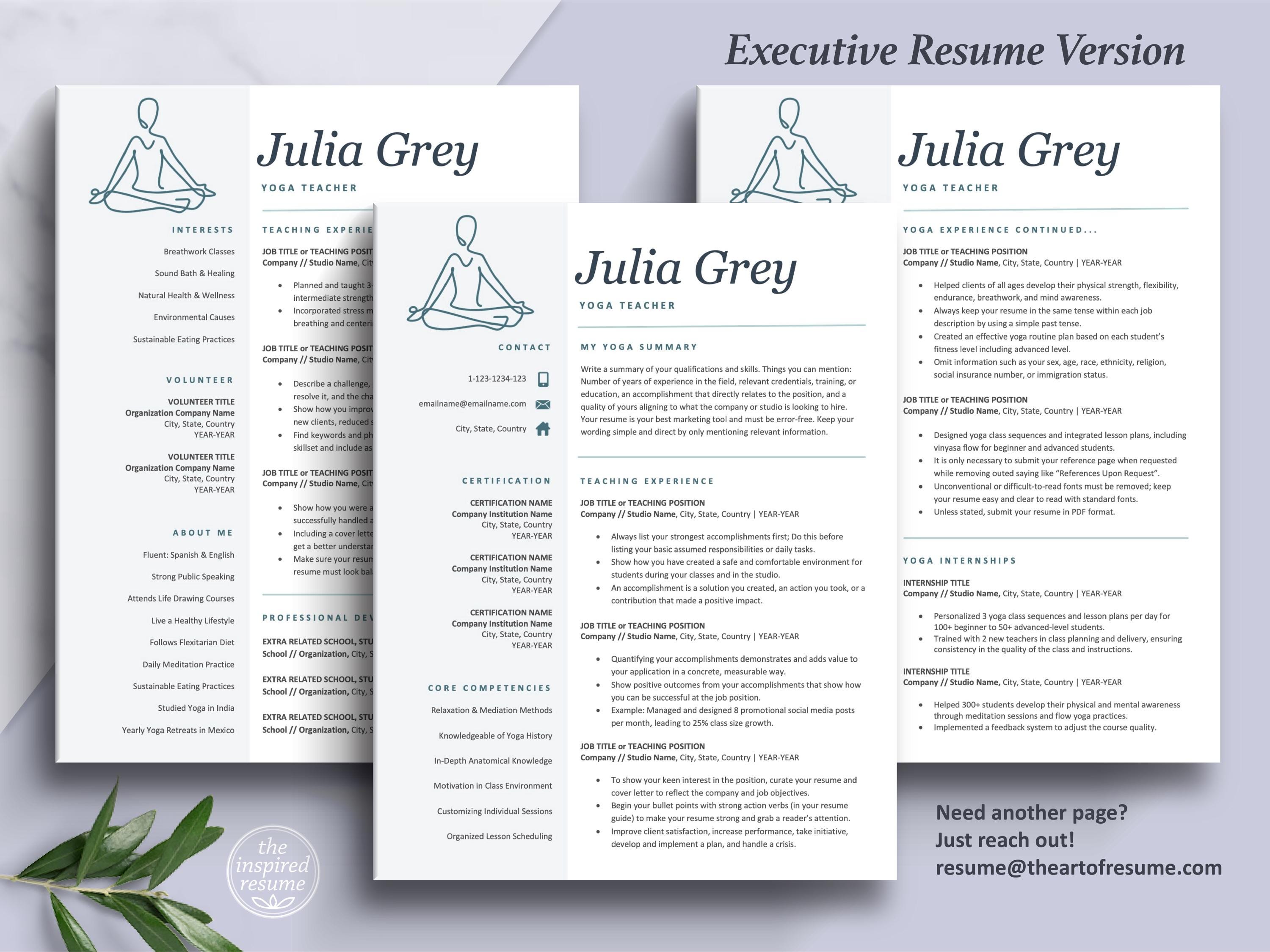 Yoga Resume Template, Yoga Teacher, Yoga Instructor Resume Design, Yoga ...