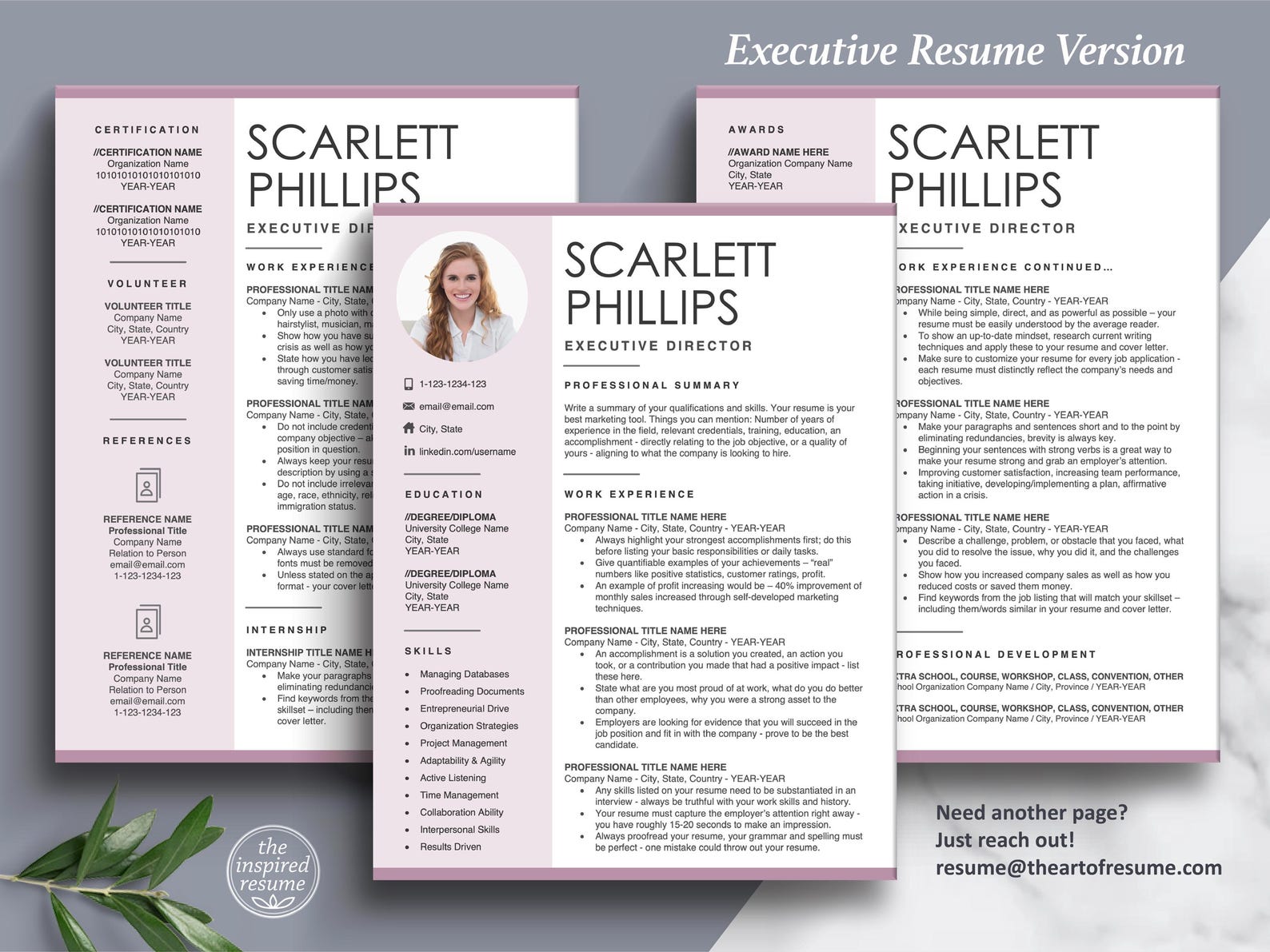 Resume Template With Photo Insert | 1 2 3 Page Resume Cover Letter ...