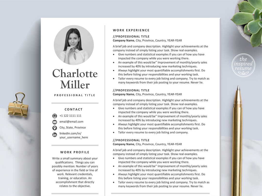 Resume With Photo, Resume Template, Resume With Picture, Resume for ...