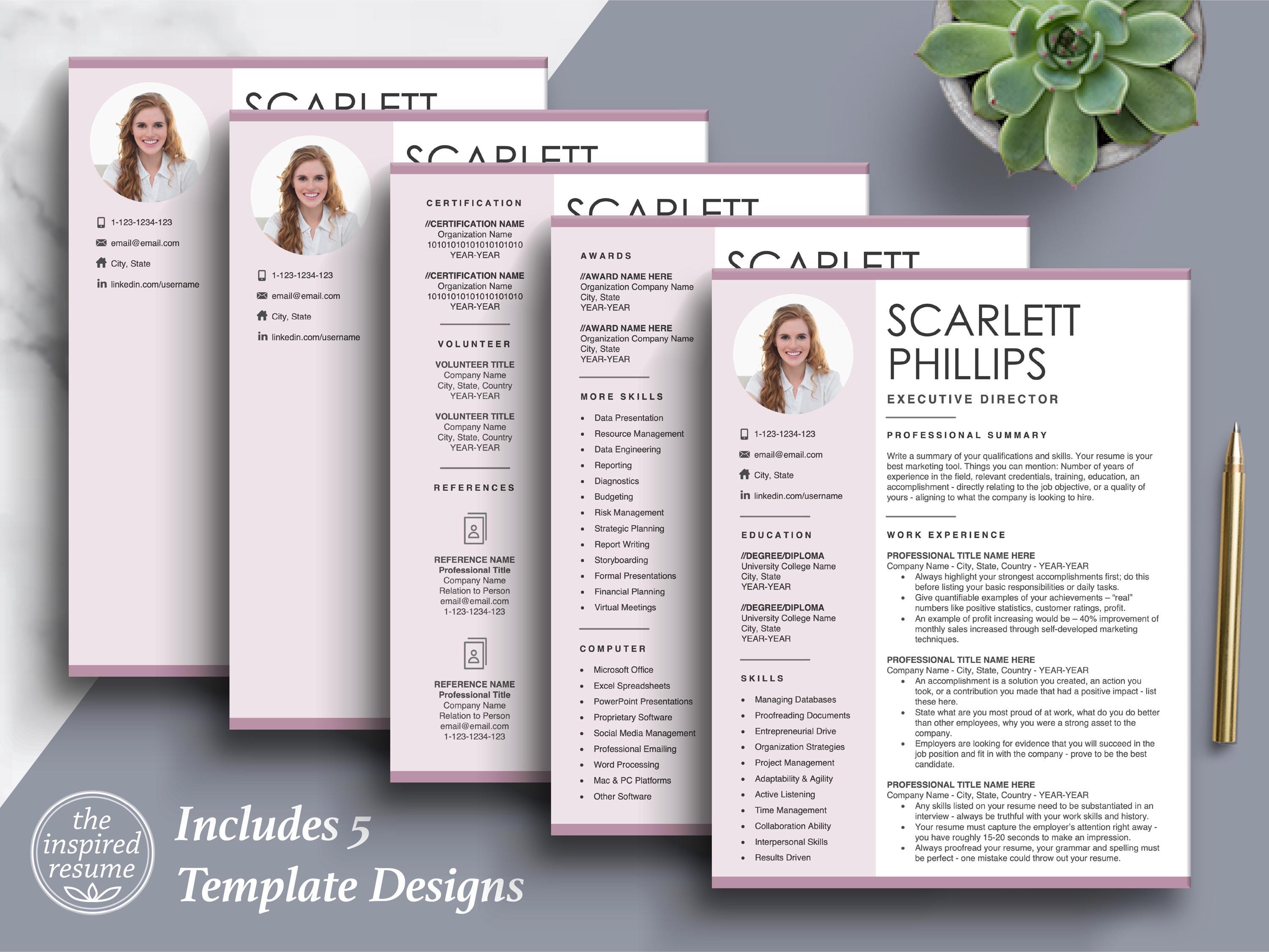 Resume Template With Photo Insert | 1 2 3 Page Resume Cover Letter ...