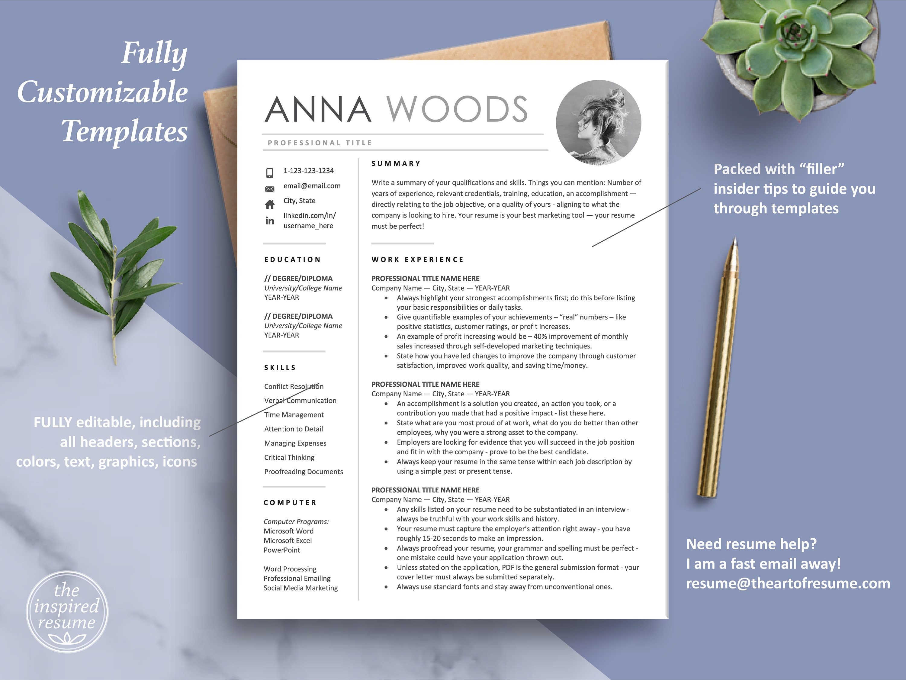 Professional Resume With Photo Insert | Modern Resume Template ...