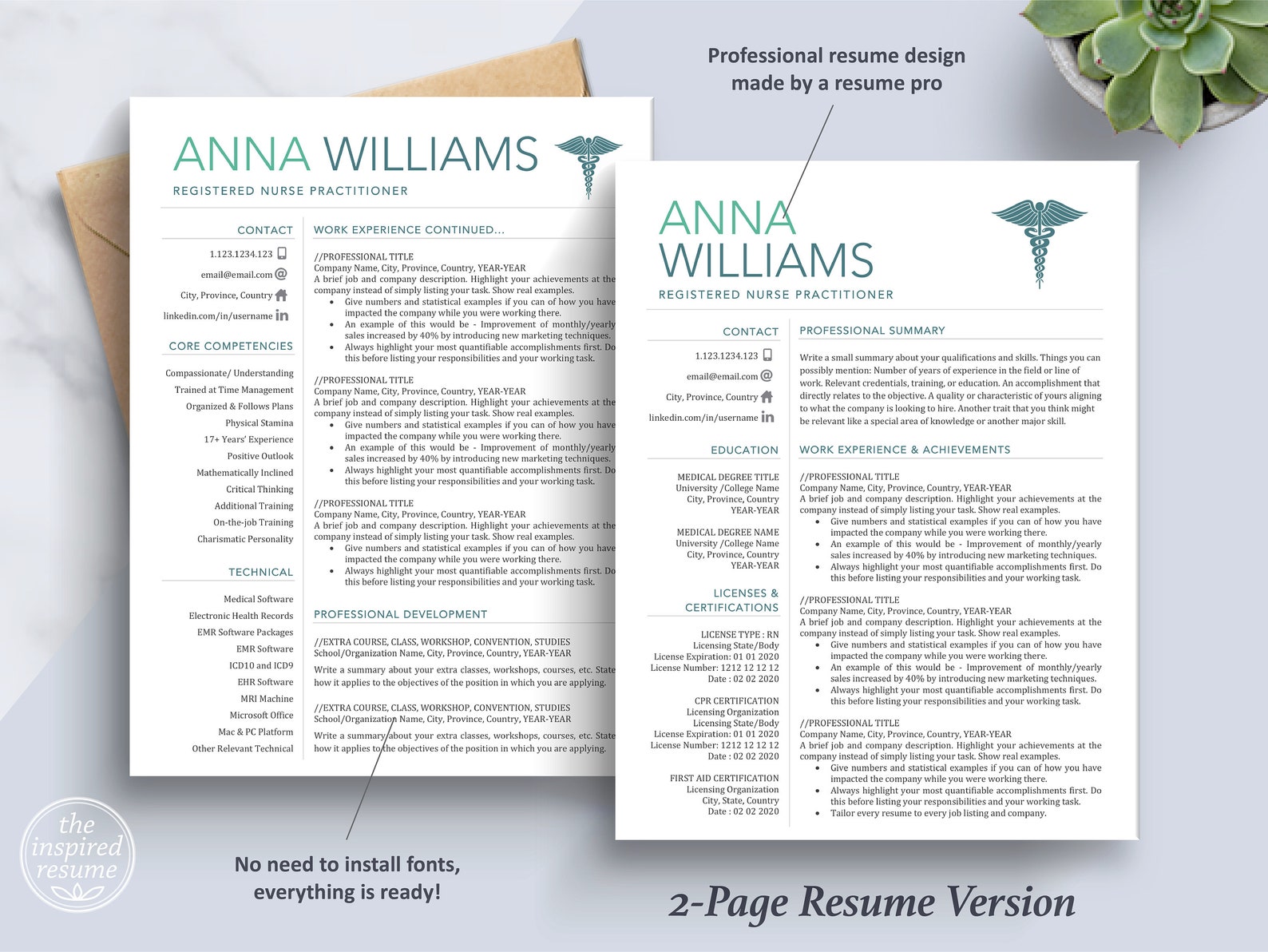 Medical Resume Template, Nurse Resume Template, RN Resume, Healthcare ...