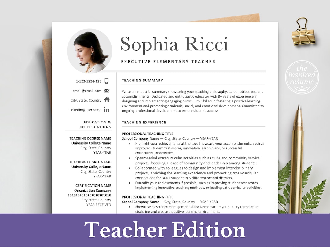 Teaching Resume Template Photo, Teacher Resume Design Picture, Educator ...