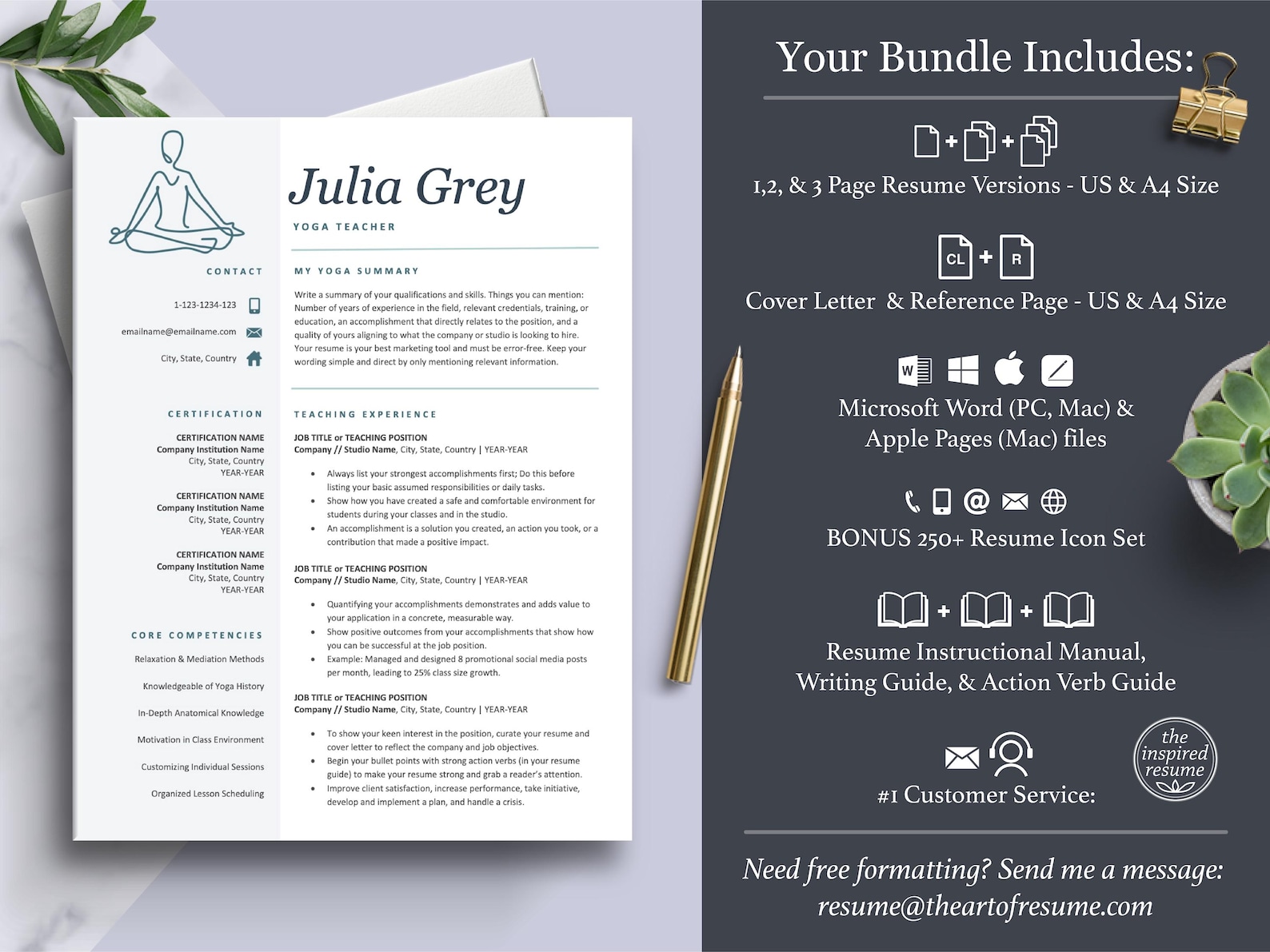 Yoga Resume Template, Yoga Teacher, Yoga Instructor Resume Design, Yoga ...