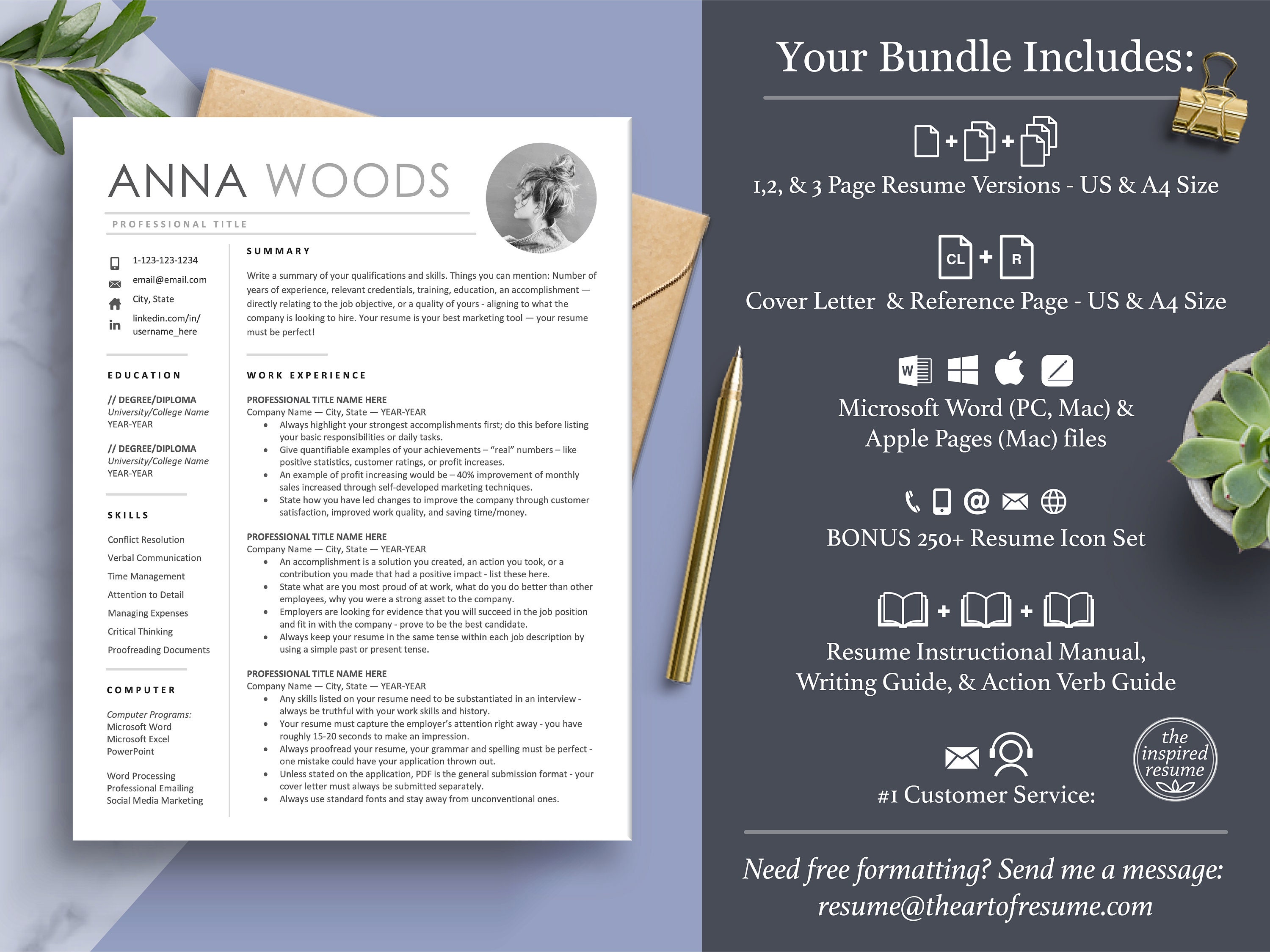 Professional Resume With Photo Insert | Modern Resume Template ...