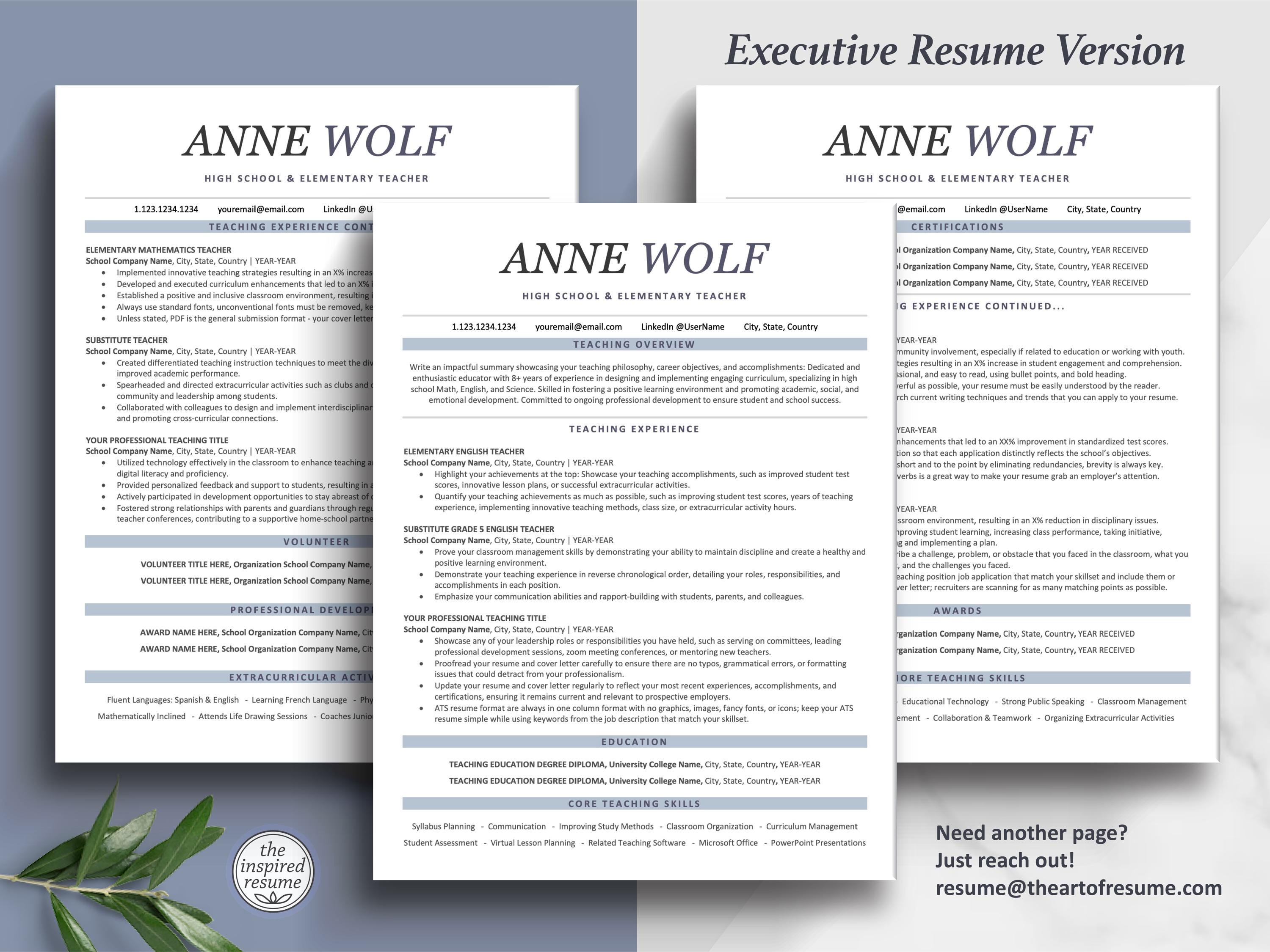 ATS Teacher Resume Template Google Docs, Word, Pages | ATS Friendly ...