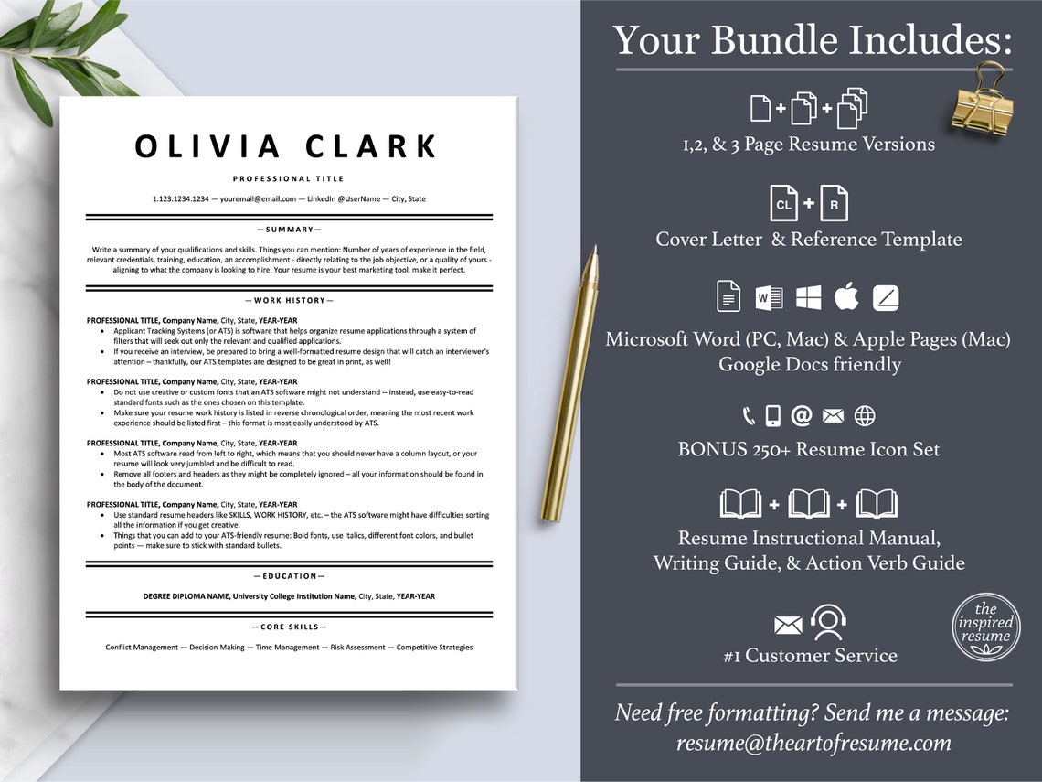 ATS Resume Templates Google Docs, Word, Mac Pages | CV Template, Cover ...