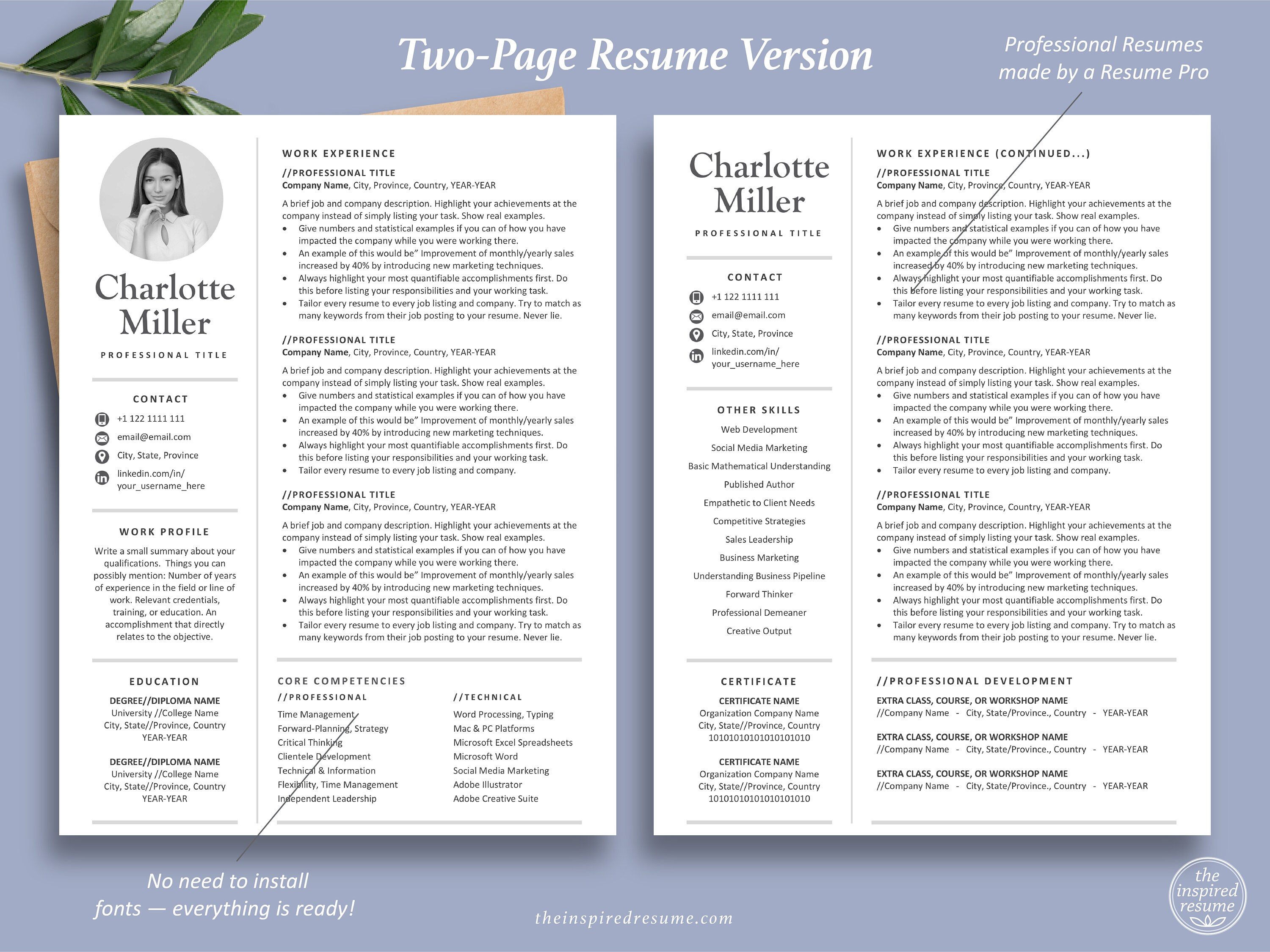 Buy Resume CV Template With Photo Insert Bundle Professional Resume ...