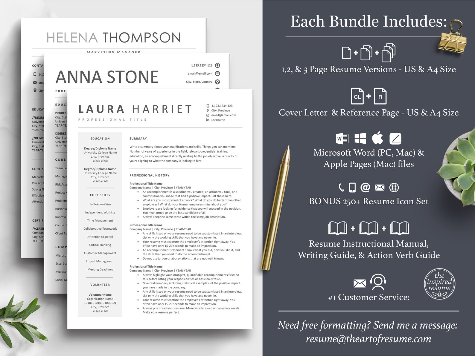 Simple Resume Templates (3 Resume Design Bundle) Professional Resume CV ...